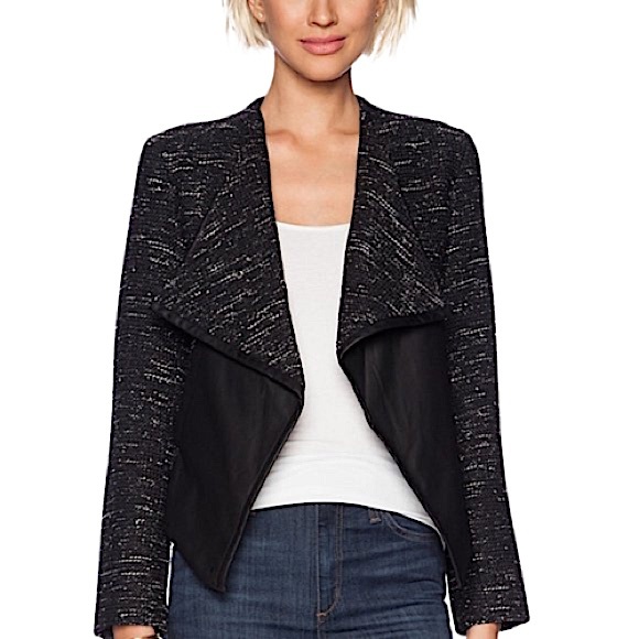 BB Dakota | Jackets & Coats | Nwt Bb Dakota Blazer Renata Wool Tweed Faux Leather Vegan Open ...